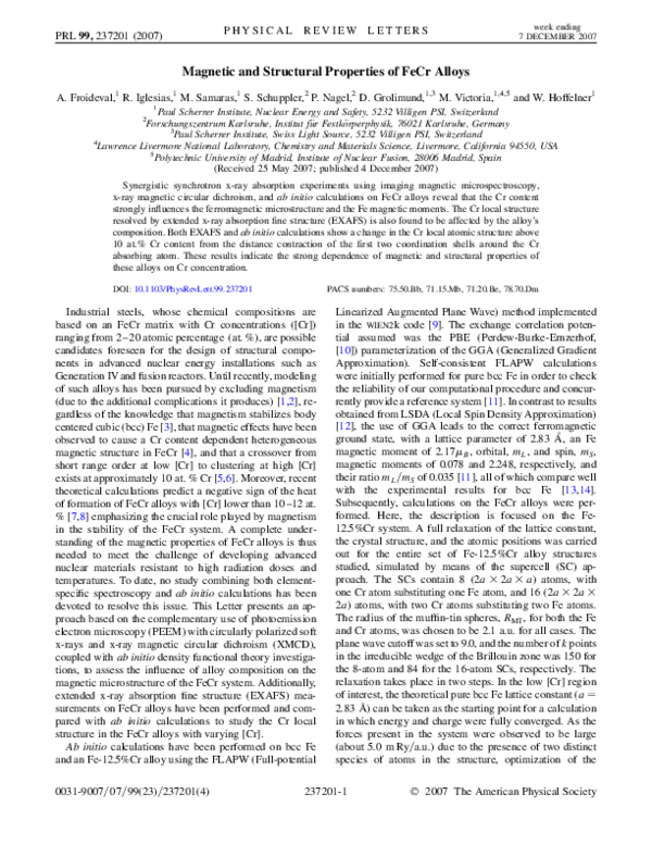 (PDF) Magnetic and Structural Properties of FeCr Alloys