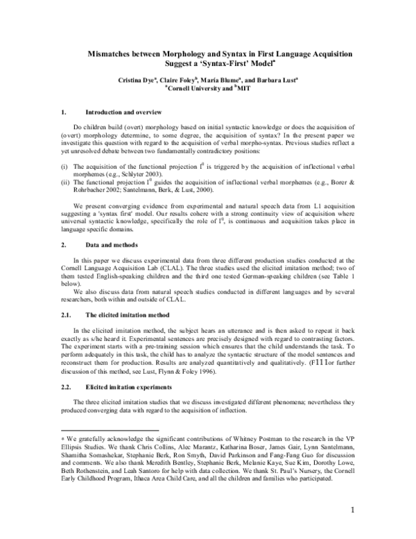 (PDF) Mismatches between morphology and syntax in first language acquisition suggest a 'Syntax ...