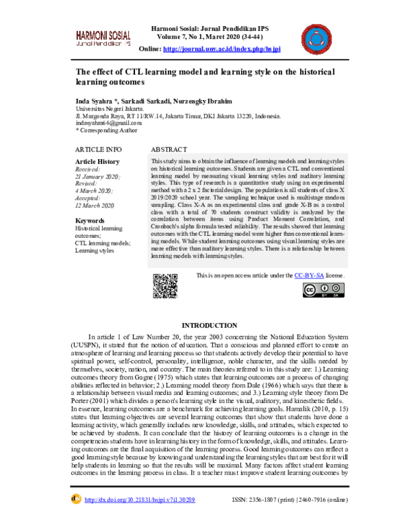 (PDF) The effect of CTL learning model and learning style on the ...