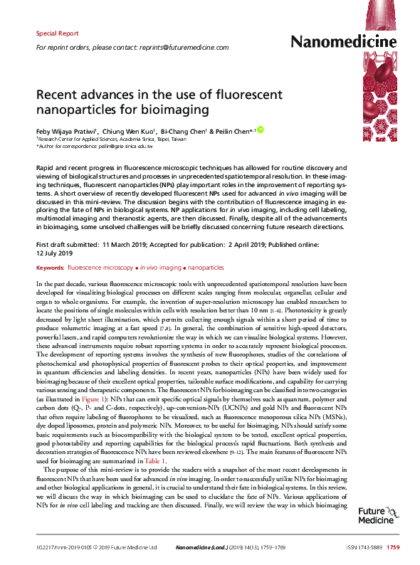 (PDF) Recent advances in the use of fluorescent nanoparticles for ...