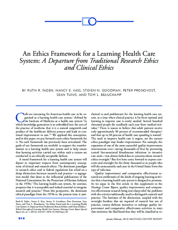 (PDF) An Ethics Framework for a Learning Health Care System:A Departure ...
