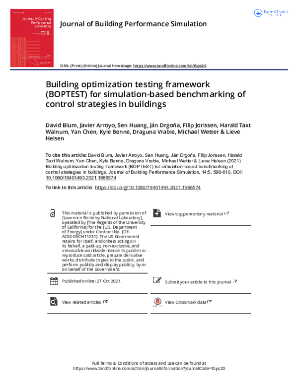 Pdf Building Optimization Testing Framework Boptest For Simulation Based Benchmarking Of