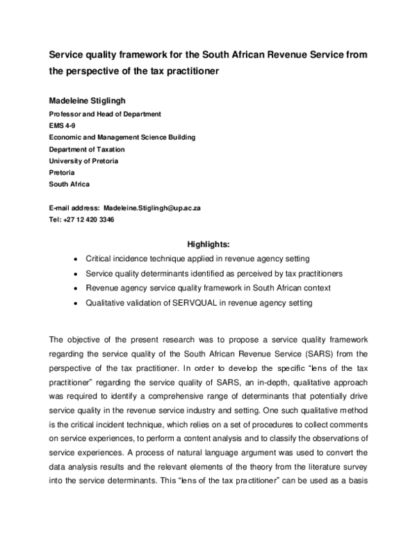 (PDF) Service quality framework for the South African Revenue Service ...