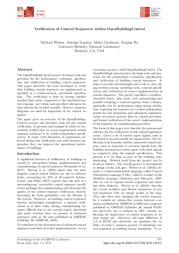 (PDF) Verification of Control Sequences within OpenBuildingControl