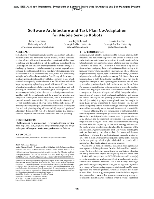 (PDF) Software architecture and task plan co-adaptation for mobile service robots