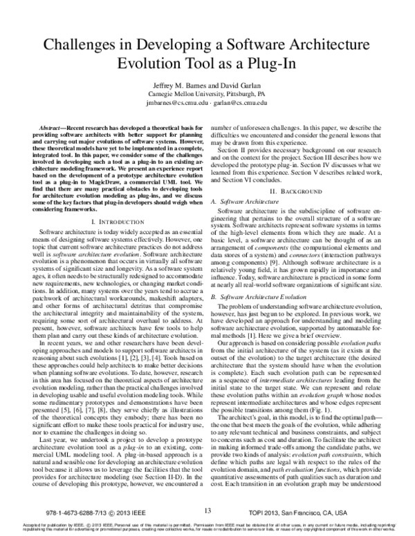 Pdf Challenges In Developing A Software Architecture Evolution Tool As A Plug In
