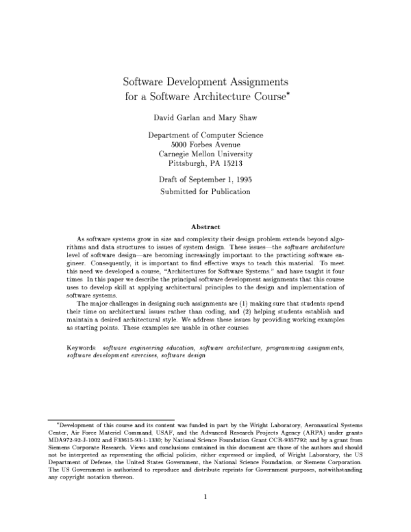 Pdf Software Development Assignments For A Software Architecture Course David Garlan