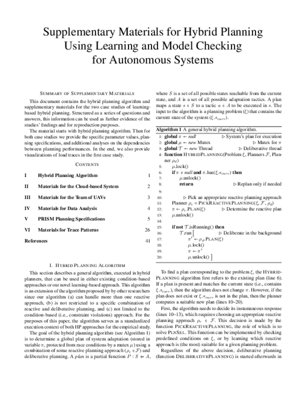 (PDF) Hybrid Planning Using Learning and Model Checking for Autonomous Systems