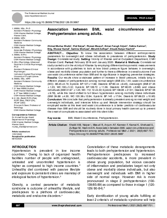 (PDF) Association between BMI, waist circumference and prehypertension ... (PDF) Association between BMI, waist circumference and prehypertension ...