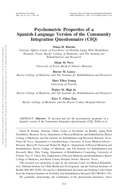 (PDF) Psychometric properties of a Spanish-language version of the ...