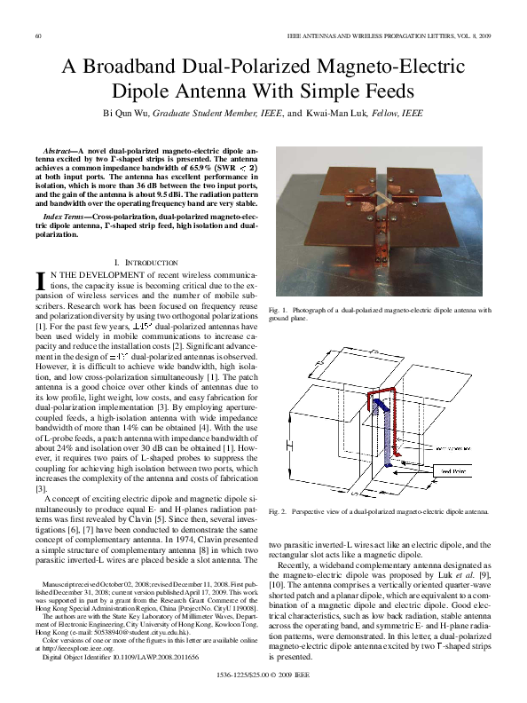 (PDF) A Broadband Dual-Polarized Magneto-Electric Dipole Antenna With ...