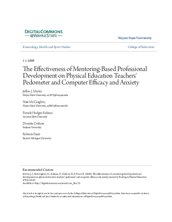 (PDF) The Effectiveness of Mentoring-Based Professional Development on Physical Education ...