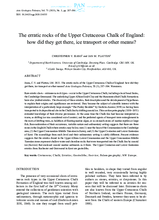 (PDF) The erratic rocks of the Upper Cretaceous Chalk of England: how ...
