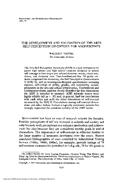 (PDF) The Development and Validation of the Arts Self-Perception ...
