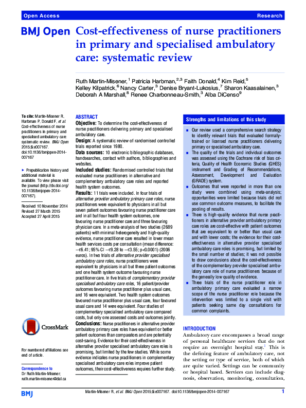 (PDF) Cost-effectiveness of nurse practitioners in primary and specialised ambulatory care ...
