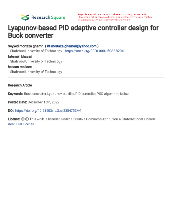 (PDF) Lyapunov-based PID adaptive controller design for Buck converter