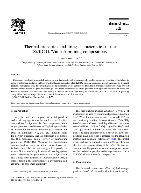(PDF) Thermal properties and firing characteristics of the Zr/KClO4 ...