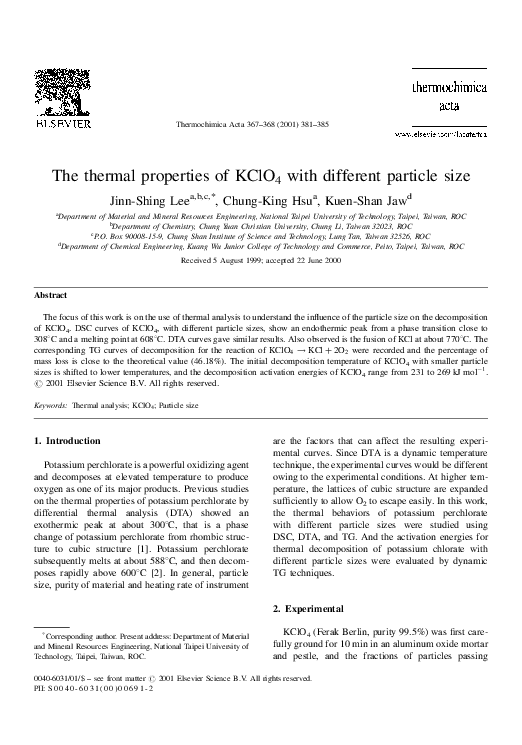 (PDF) The thermal properties of KClO4 with different particle size