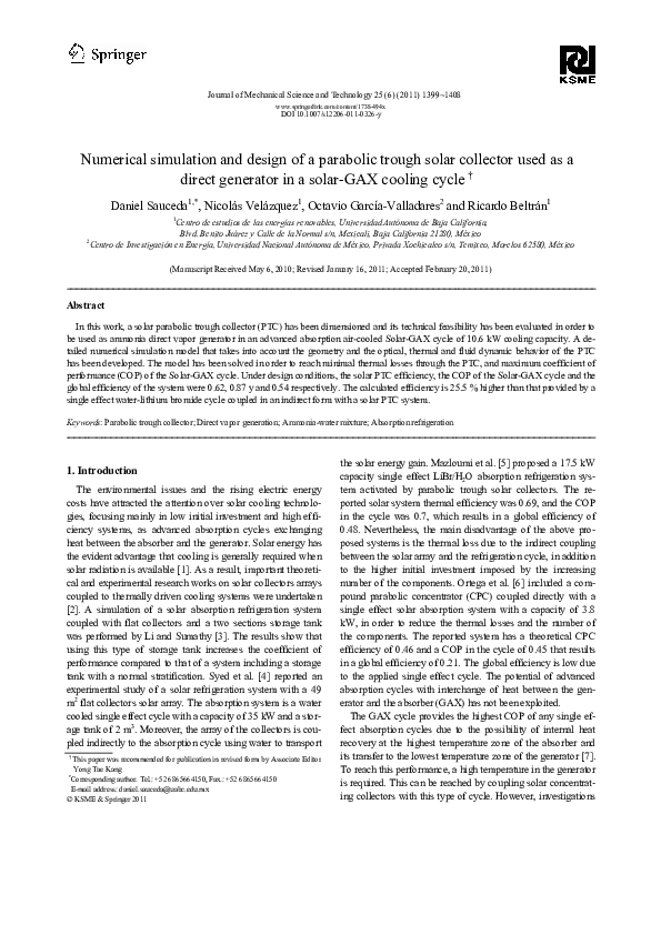 (PDF) Numerical simulation and design of a parabolic trough solar collector used as a direct ...