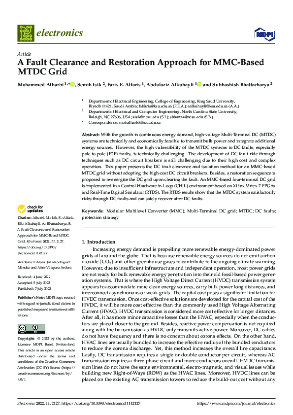 (PDF) A Fault Clearance and Restoration Approach for MMC-Based MTDC Grid