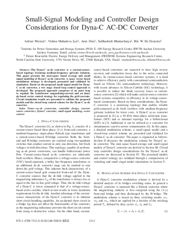 (PDF) Small-Signal Modeling and Controller Design Considerations for Dyna-C AC-DC Converter