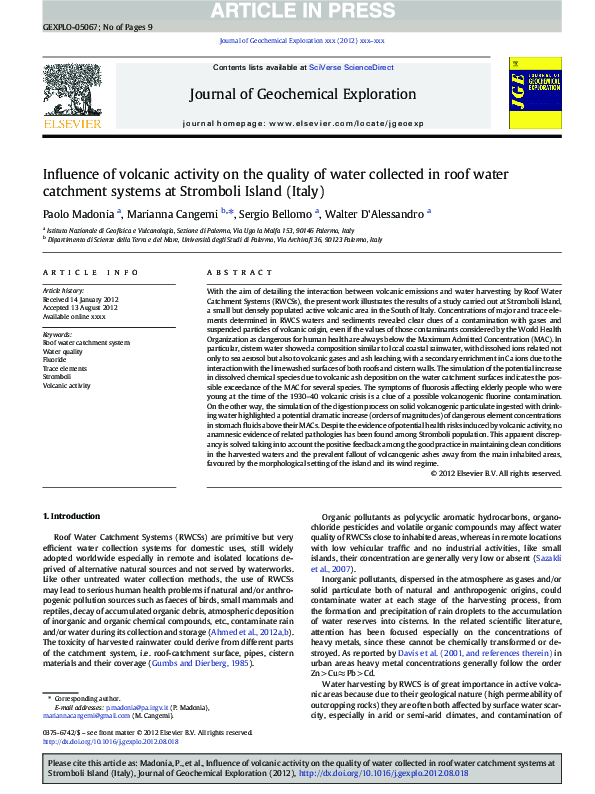 (PDF) Influence of volcanic activity on the quality of water collected ...