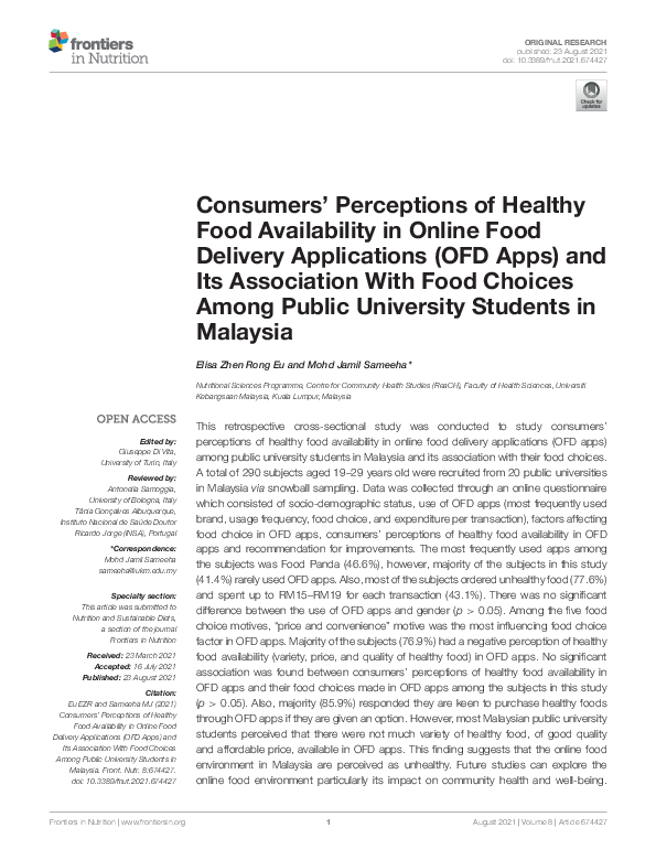 (PDF) Consumers' Perceptions of Healthy Food Availability in Online ...