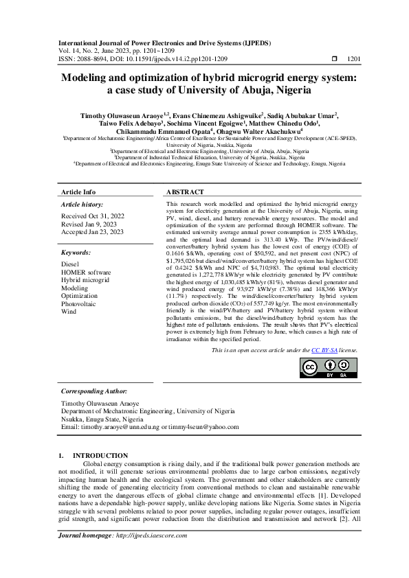 Pdf Modeling And Optimization Of Hybrid Microgrid Energy System A