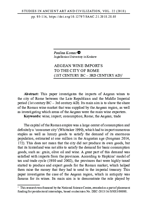 (PDF) Aegean wine importats to the city of Rome (1st century BC - 3rd ...