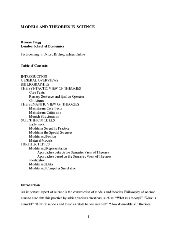 (PDF) Models and Theories in Science