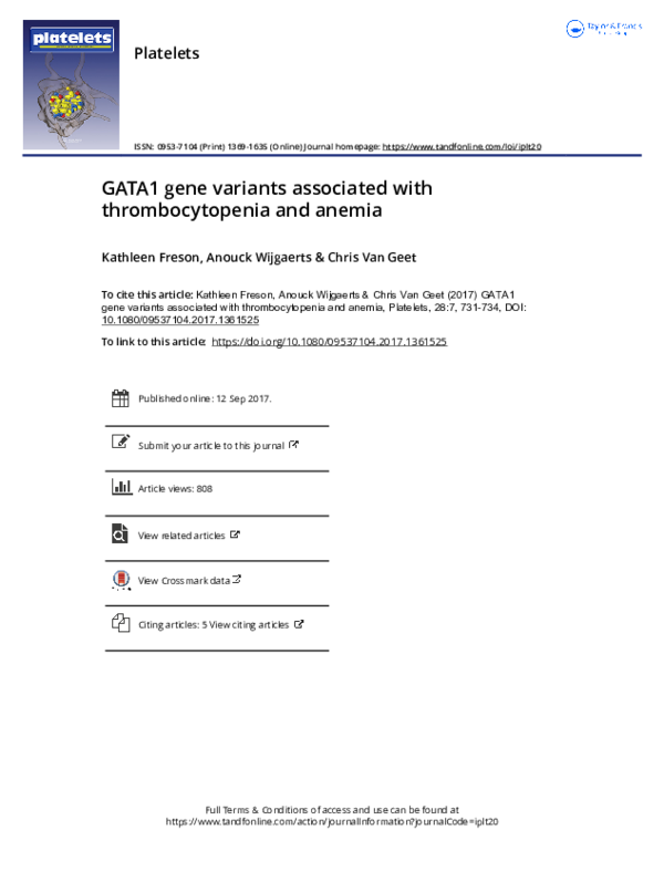 (PDF) GATA1 gene variants associated with thrombocytopenia and anemia