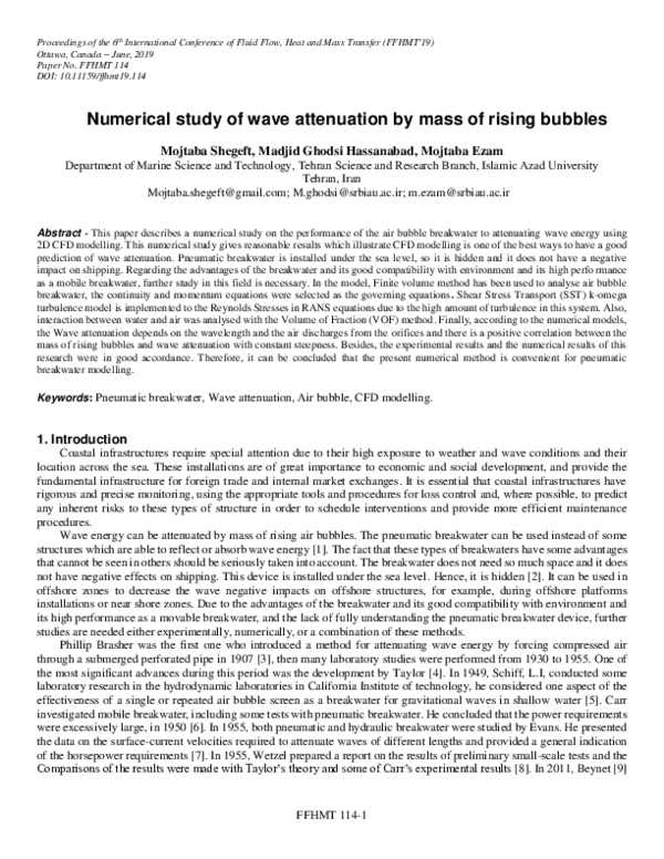 (PDF) Numerical study of wave attenuation by mass of rising bubbles