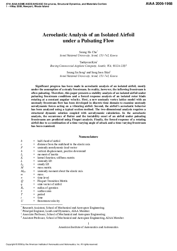 (PDF) Aeroelastic Analysis of an Isolated Airfoil Under a Pulsating Flow
