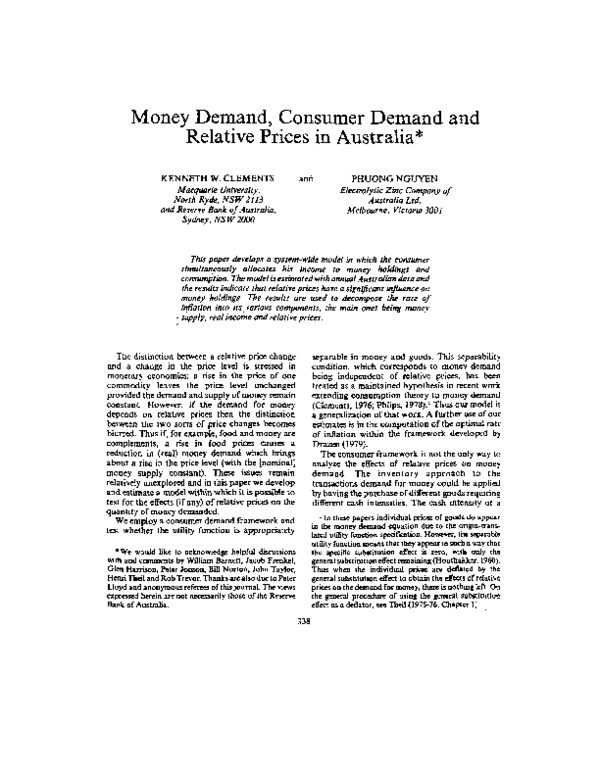 (PDF) Money Demand, Consumer Demand and Relative Prices in Australia