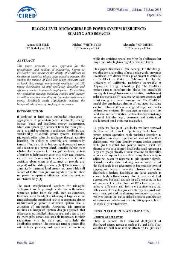 (PDF) Block-level microgrids for power system resilience: Scaling and impacts