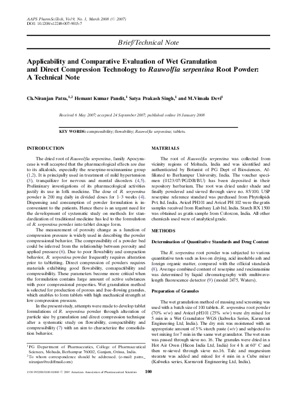 Pdf Evaluating Wet Granulation Vs Direct Compression