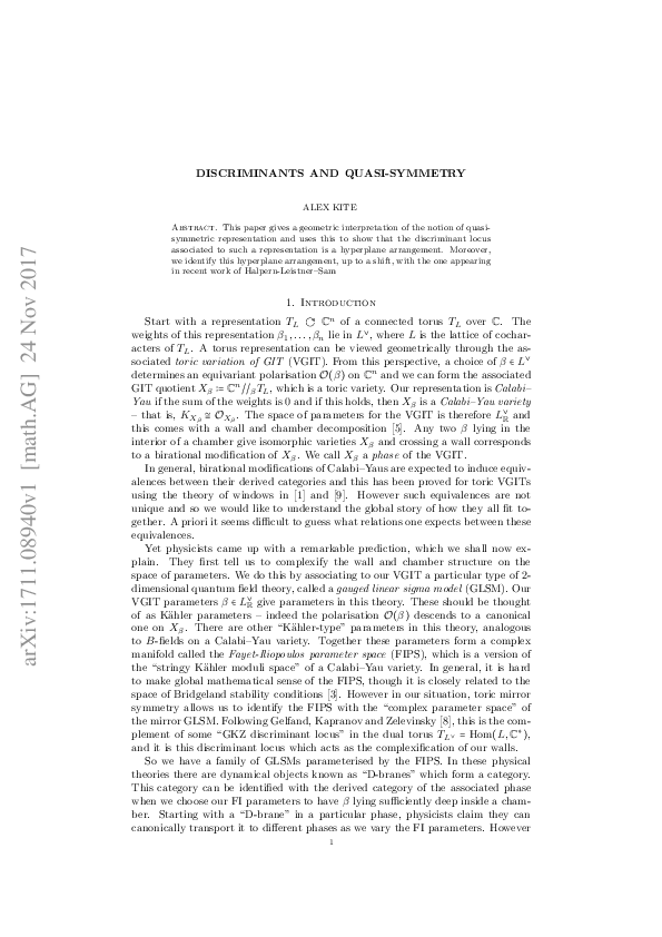 (PDF) Discriminants and Quasi-symmetry