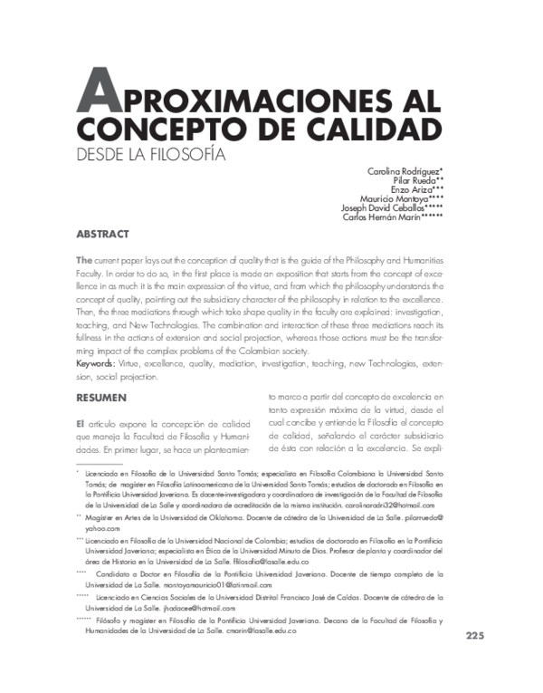 (PDF) Aproximaciones al concepto de calidad desde la filosofía | Hernan Marin - Academia.edu