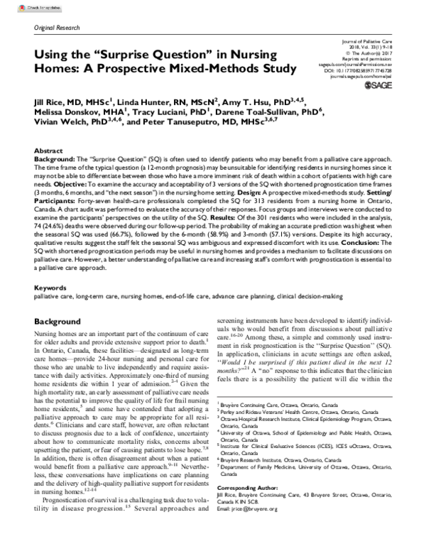 (PDF) Using the "Surprise Question" in Nursing Homes: A Prospective ...