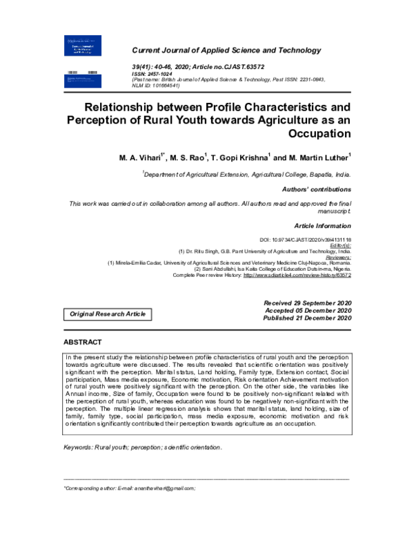 Pdf Relationship Between Profile Characteristics And Perception Of