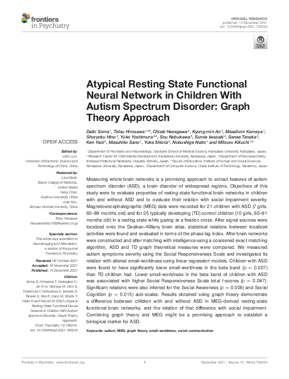 (PDF) Atypical Resting State Functional Neural Network in Children With Autism Spectrum Disorder ...
