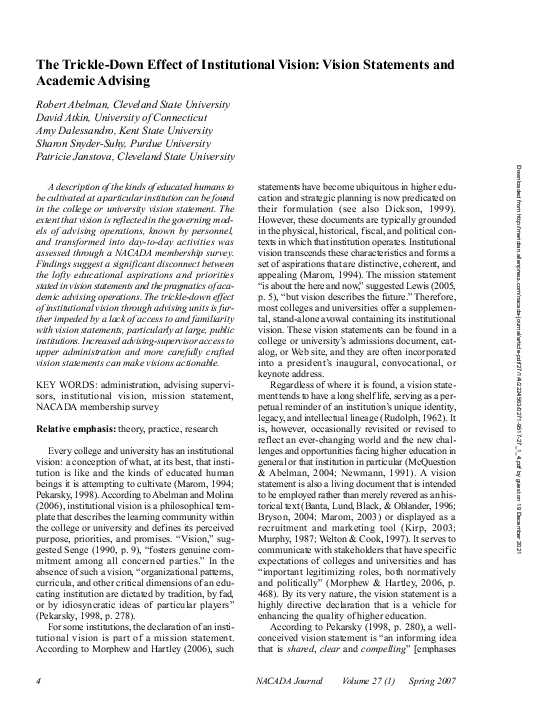(PDF) The Trickle-Down Effect of Institutional Vision: Vision ...