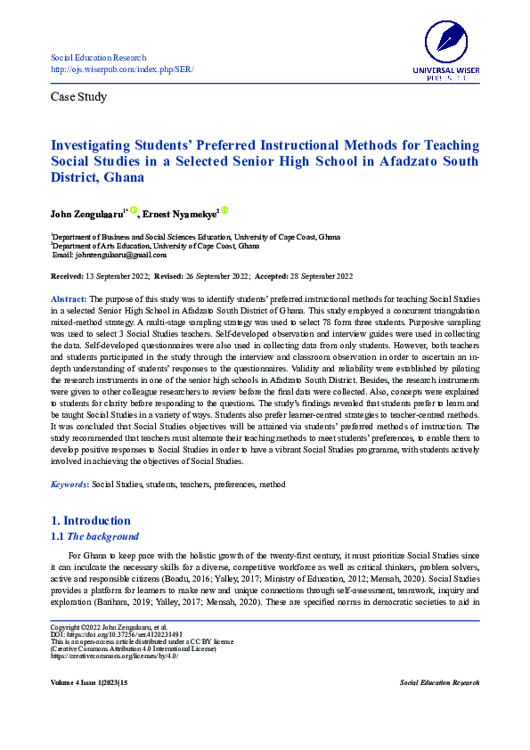 (PDF) Investigating Students' Preferred Instructional Methods for ...