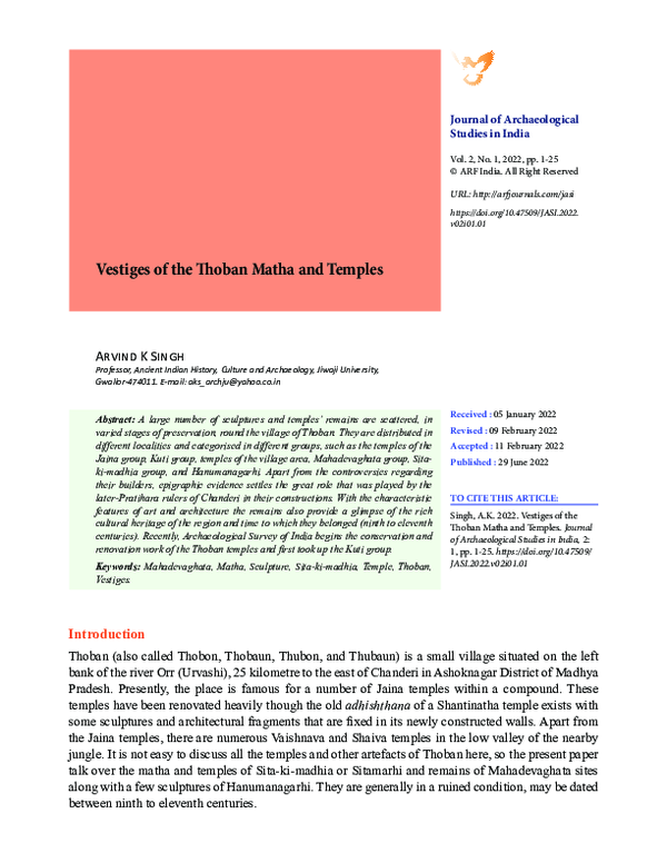 (PDF) Vestiges of the Thoban Matha and Temples
