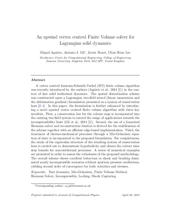 Pdf An Upwind Vertex Centred Finite Volume Solver For Lagrangian Solid Dynamics