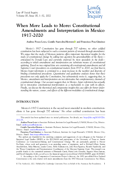 (PDF) When More Leads to More: Constitutional Amendments and ...