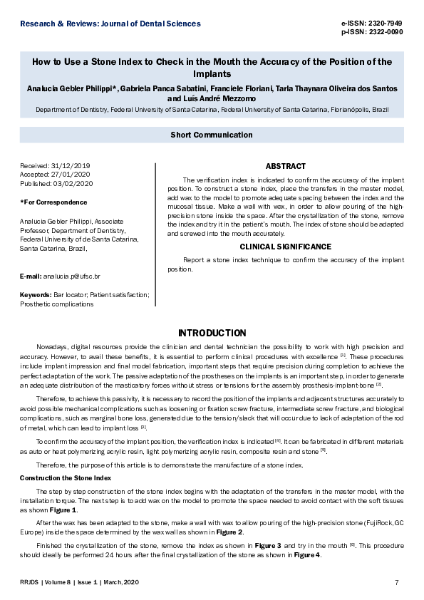 (PDF) How to Use a Stone Index to Check in the Mouth the Accuracy of ...