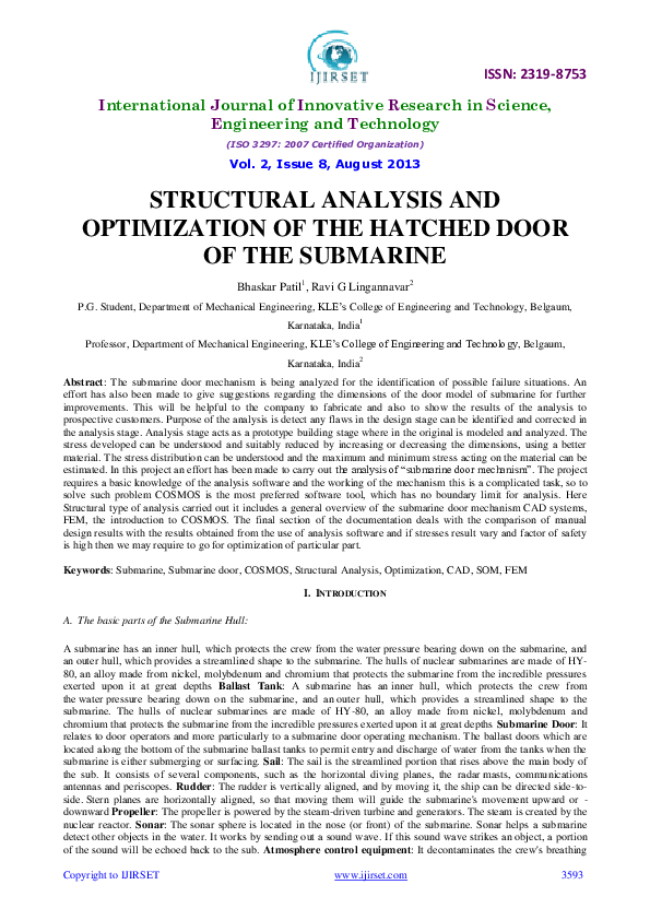 Pdf Structural Analysis And Optimization Of The Hatched Door Of The