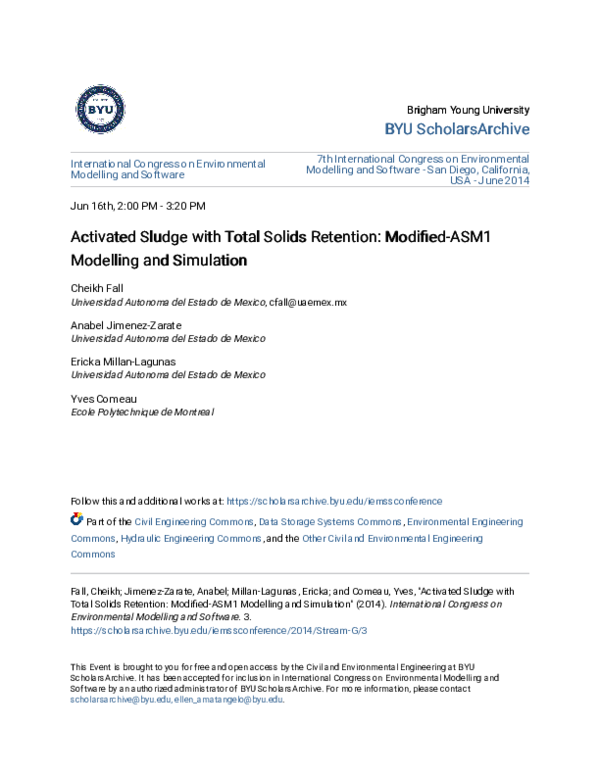 (PDF) Activated Sludge with Total Solids Retention: Modified-ASM1 Modelling and Simulation | Y ...