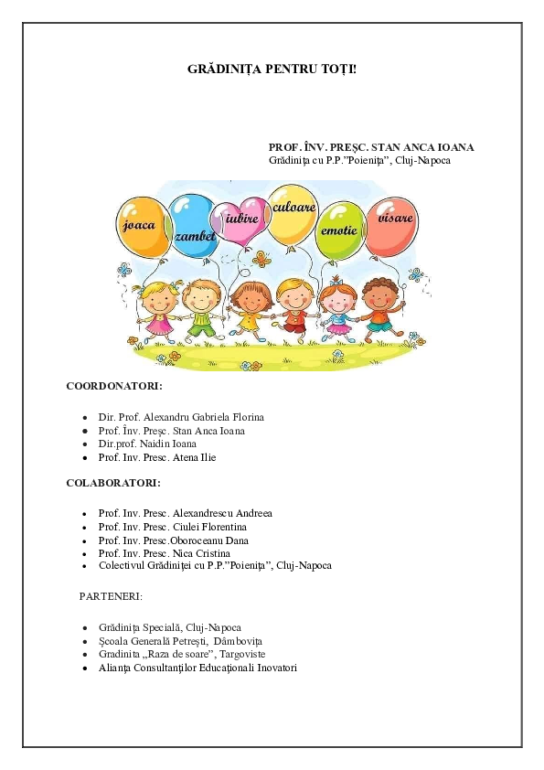 (DOC) GRADINITA PENTRU TOTI Proiect educational in parteneriat